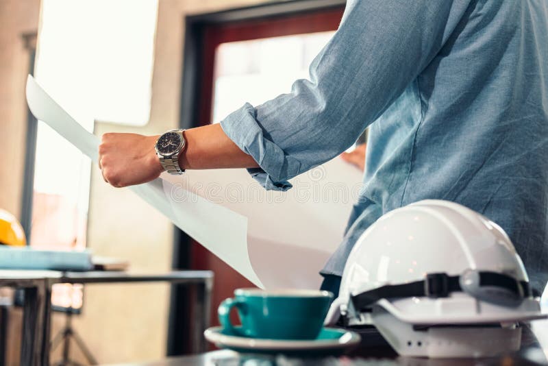 Industry Manager, Engineer, Businessman Reading and Checking Blueprint ...