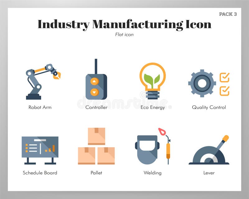 Industry Manufacturing Icons Flat Pack Stock Vector - Illustration of ...