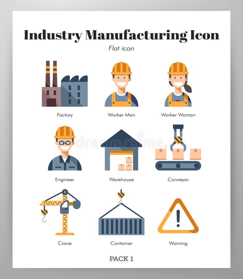 Industry Manufacturing Icons Flat Pack Stock Vector - Illustration of ...