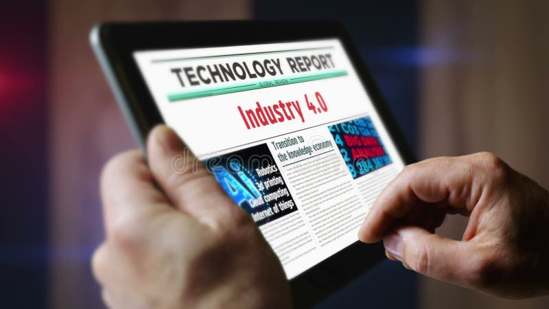 Industry 4.0 Newspaper on Mobile Tablet Screen Stock Video - Video of ...