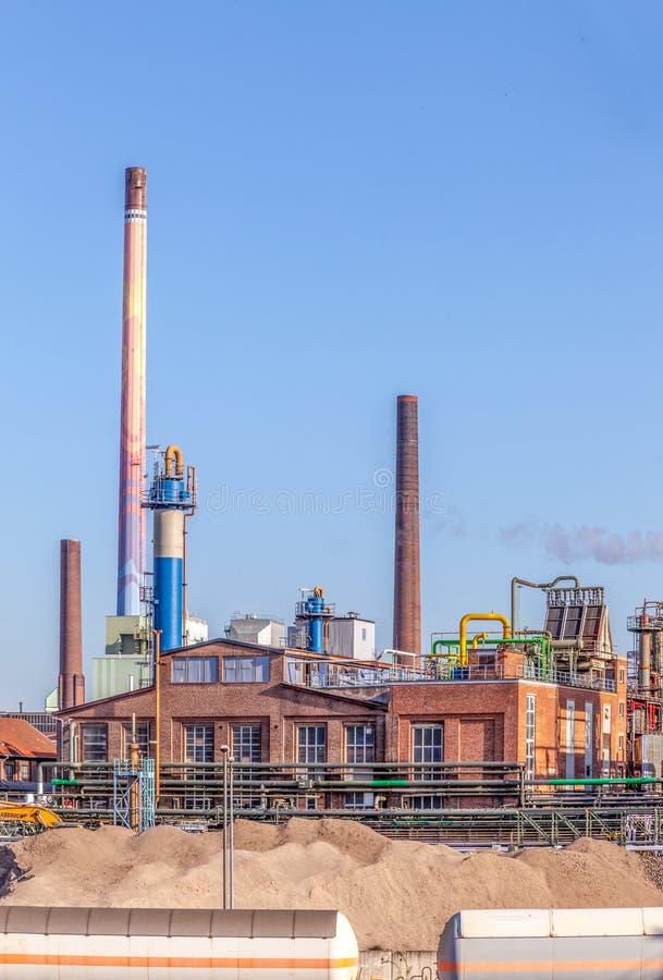 Industry Park with Silo and Chimney Stock Image - Image of building ...