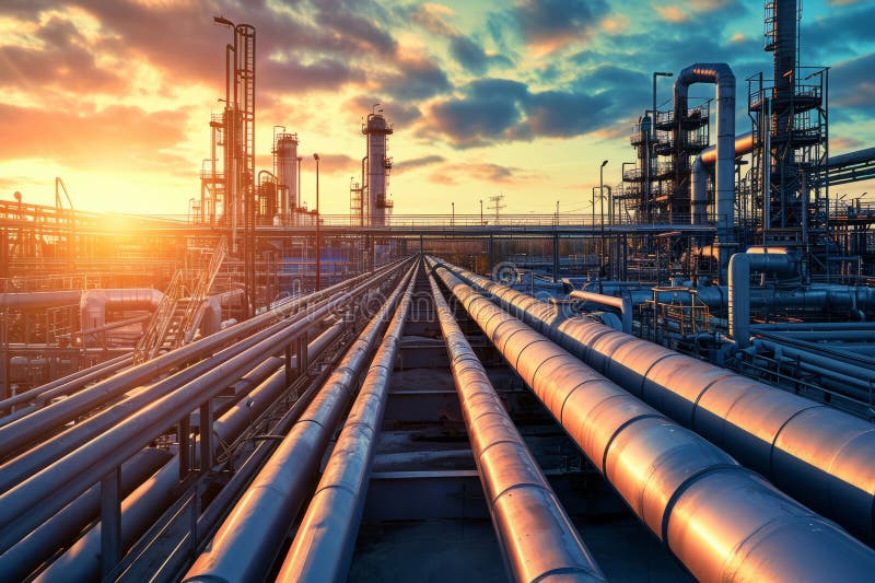 Industry Pipeline during the Refinery Process. Gas and Oil Processing ...