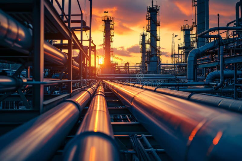 Industry Pipeline during the Refinery Process. Gas and Oil Processing ...