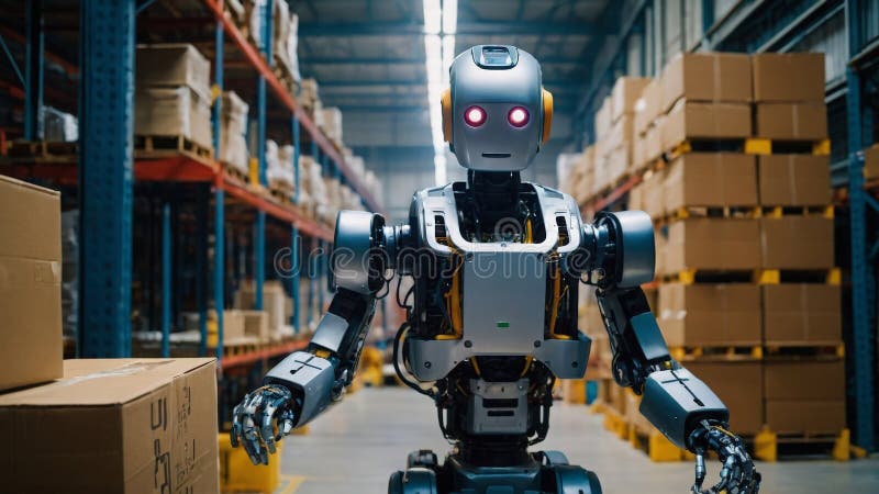Industry Robot Working in Warehouse Together with Human Artificial ...