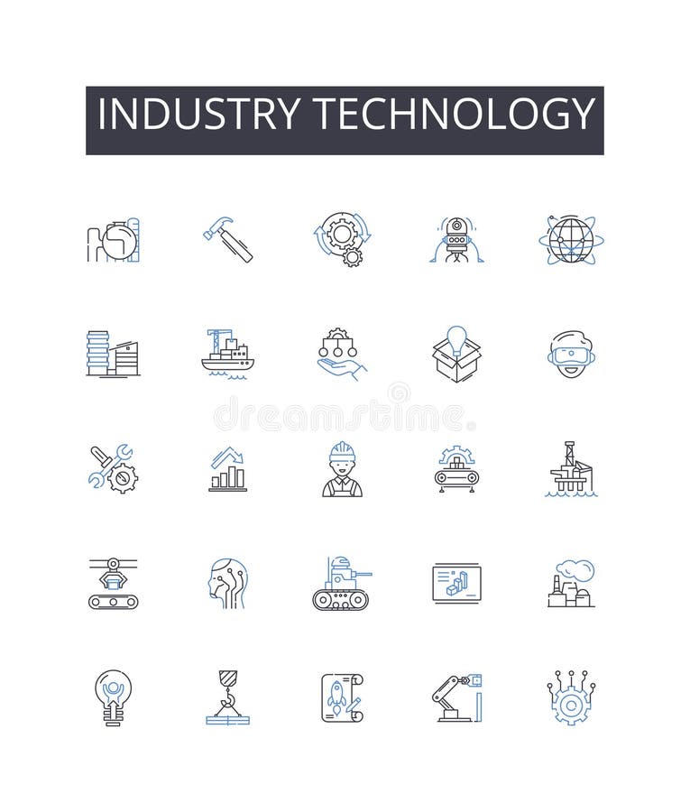 Industry Technology Line Icons Collection. Manufacturing, Engineering ...