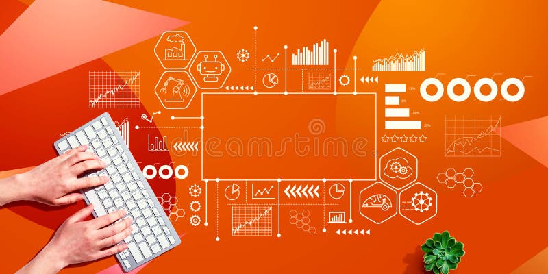 Industry 4.0 Theme with Person Using Computer Keyboard Stock ...