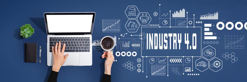 Industry 4.0 Theme with Person Using Laptop Computer Stock Photo ...