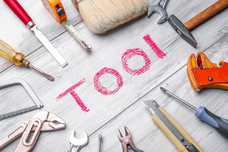 Industry Toolkit and Written Tool Stock Image - Image of hammer ...
