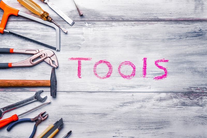 Toolkit and Written Tool Close Up Stock Photo - Image of design, blue ...