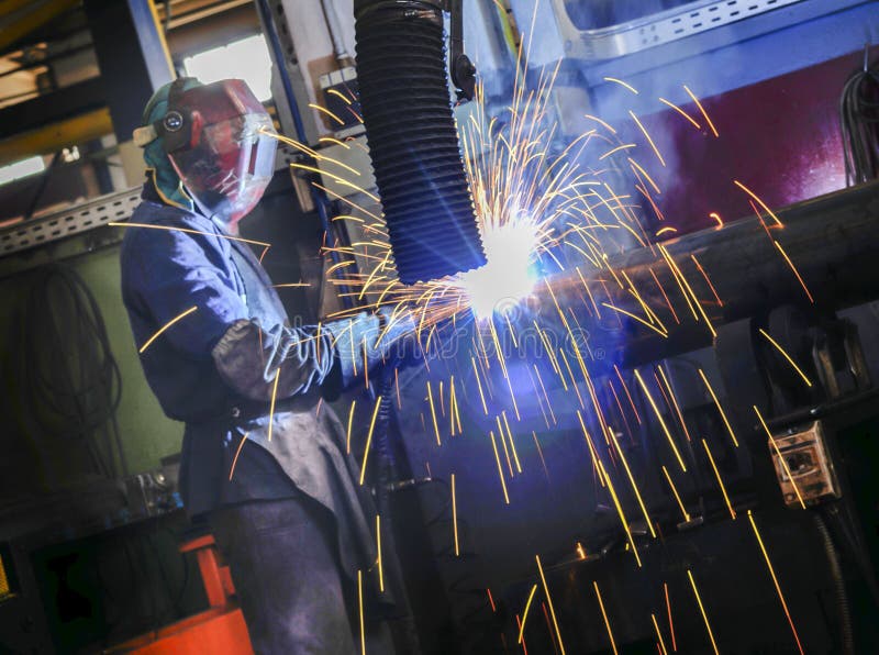 Industry - Worker in Action with Protection Stock Image - Image of ...