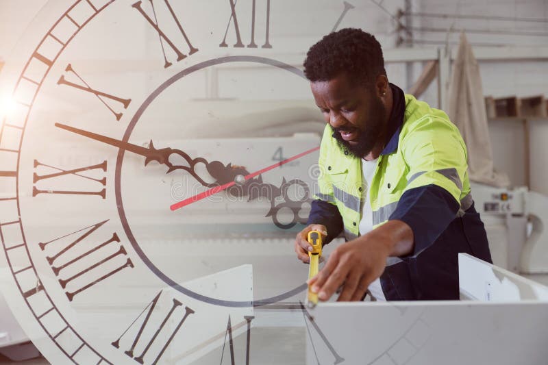 Industry Worker Builder Working Overlay with Time Clock for Working Hours Labor Work Times ...