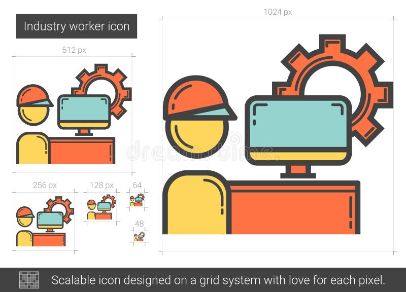 Industry worker line icon. stock vector. Illustration of draw - 95105415