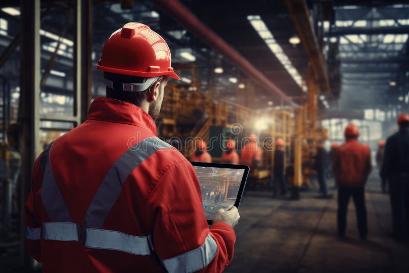 Industry Worker is Using Tablet. Generative AI Stock Illustration ...