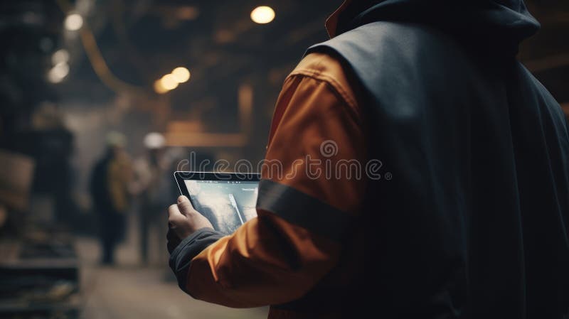 Industry Worker is Using Tablet. Generative AI Stock Illustration ...