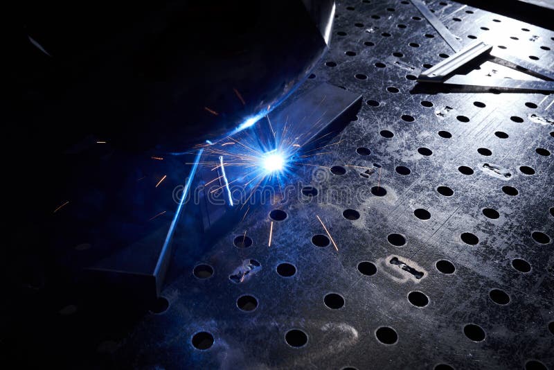 Industry Worker Welding Iron Pieces at Work Stock Photo - Image of ...