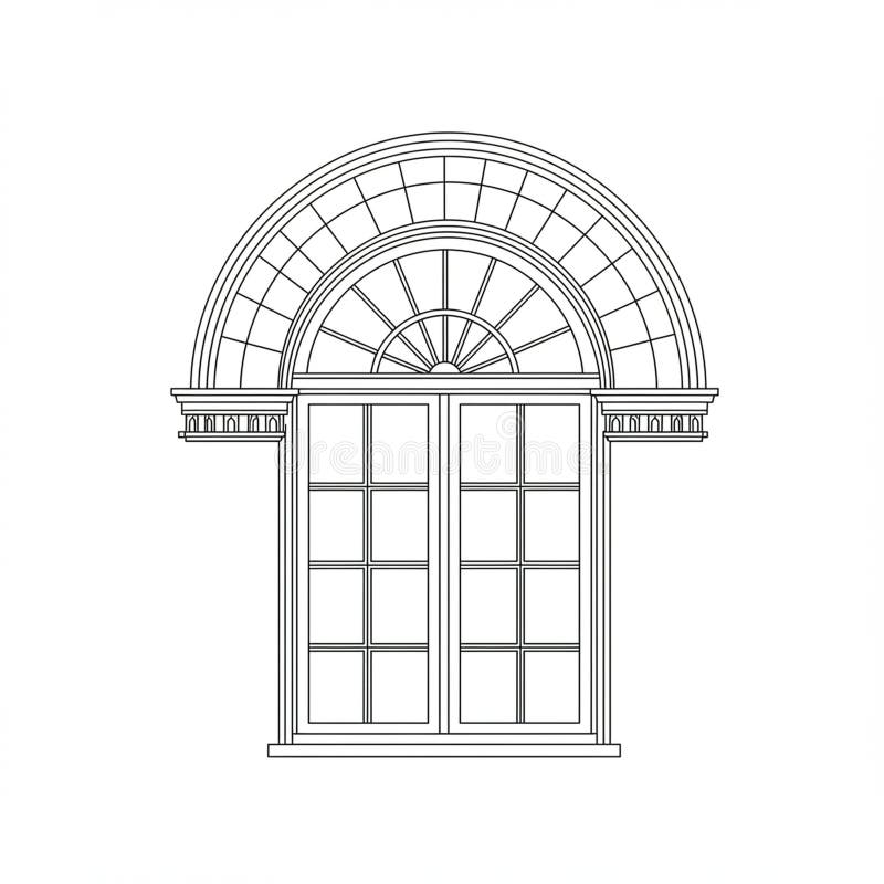Ine Drawing of an Arched Window Design Featuring a Symmetrical ...