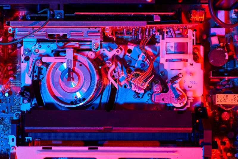 VCR Inside Illuminated with Red and Blue Colors Stock Photo - Image of ...