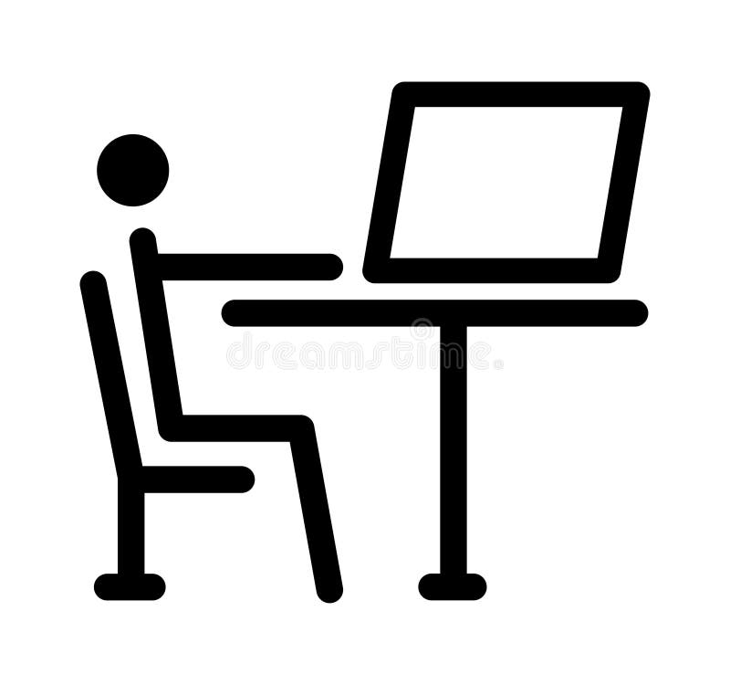 Cartoon Man at the Computer. Pictogram. Symbol of Computer Networks and ...
