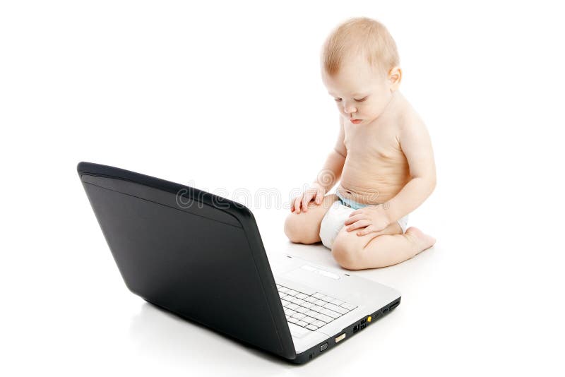 Babies working at laptop stock photo. Image of band, isolated - 12774276