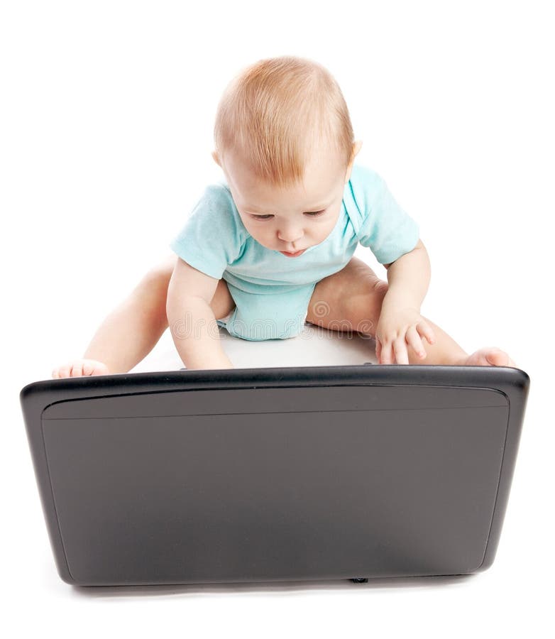 Infant using laptop stock image. Image of face, beautiful - 17796383