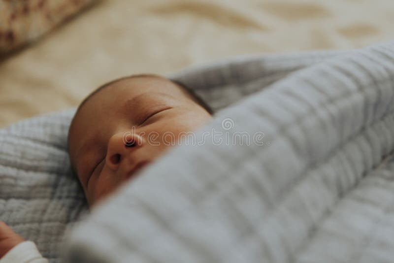 Infant Baby Fast Asleep on the Bed Stock Image - Image of close, asleep ...
