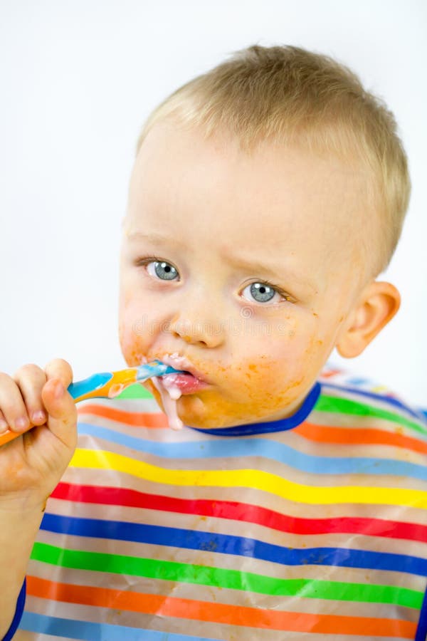 Infant Eating Yoghurt Messily Stock Image - Image of individuals ...
