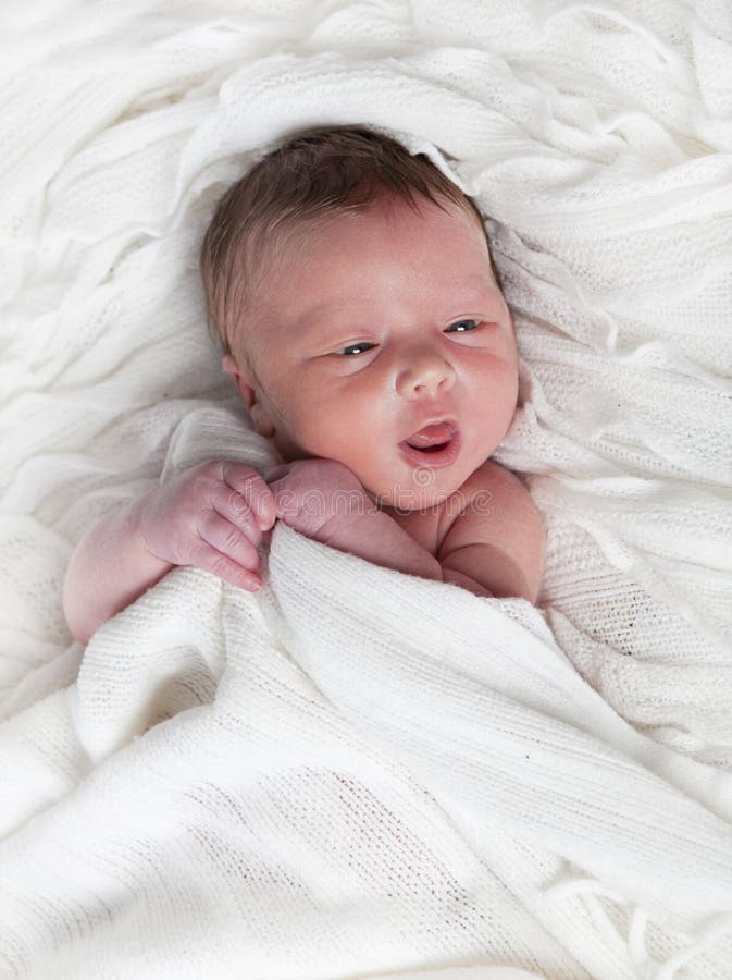 Infant with white blanket stock photo. Image of lovely - 48772110