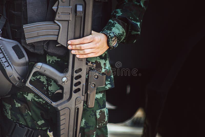 Infantry Army Soldier Hand Holding Machine Gun for Security Guard ...