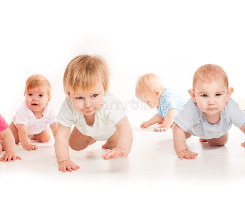 Baby Group Crawling Diaper Toddler Children Happy Smiling Stock Photos ...