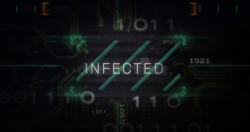 Infected Text Image Over Digital Circuit Board And Binary Code