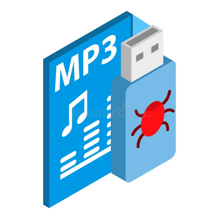 Infected Usb Icon Isometric Vector. Flash Drive with Virus and Mp3 File ...