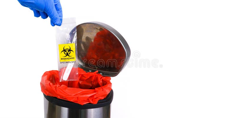 Infectious Garbage is Being Thrown into the Red Infectious Waste Bin by ...