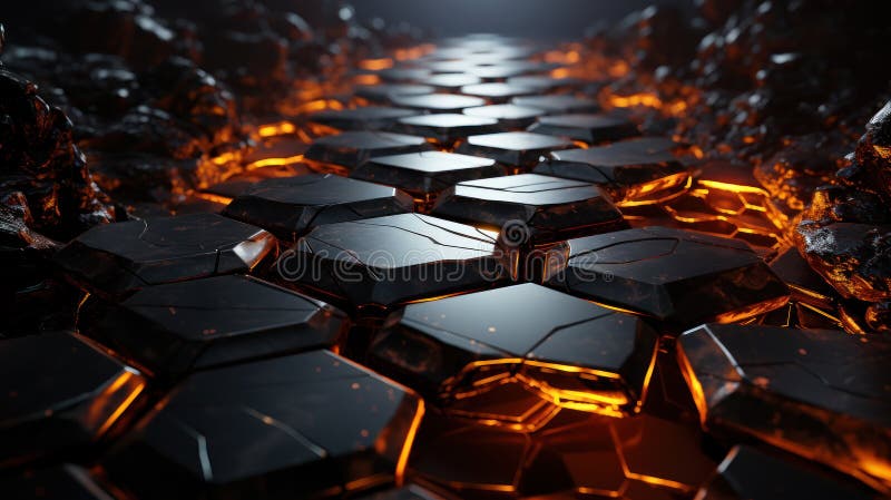 Infernal Geometry: Dark Hexagons Amidst Lava Stock Illustration ...