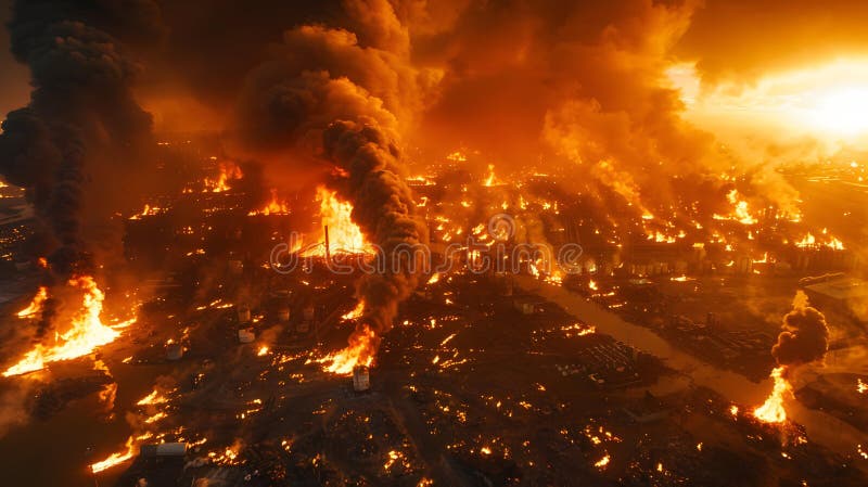 Inferno Aerial View Illustration: Massive Fire Disaster Stock ...