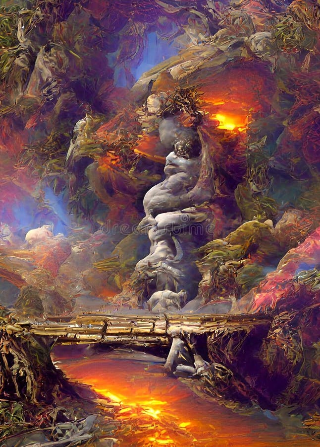 Inferno River - Colorful Digitally Painted Artwork Stock Illustration ...