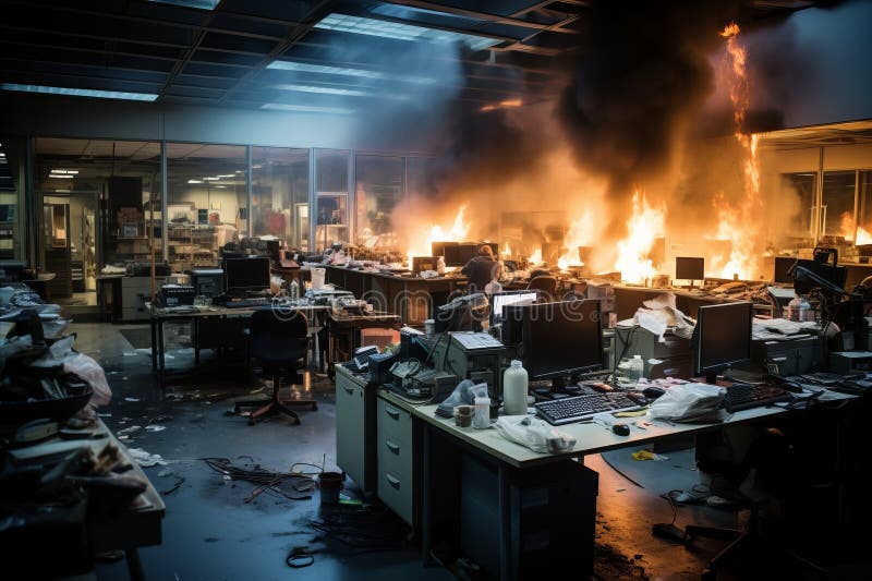 Inferno Unleashed. Devastating Office Fire with Intense Flames and ...