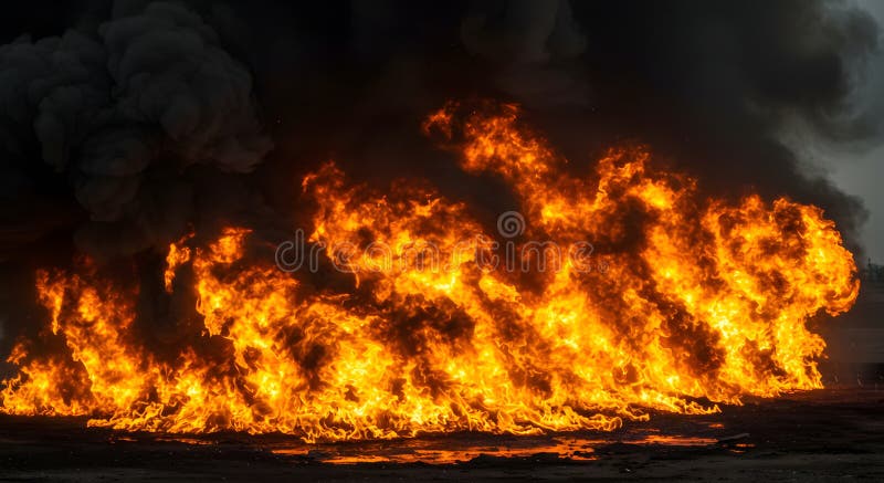 Intense Burning Fire Inferno with Thick Black Smoke Wall Stock Image ...