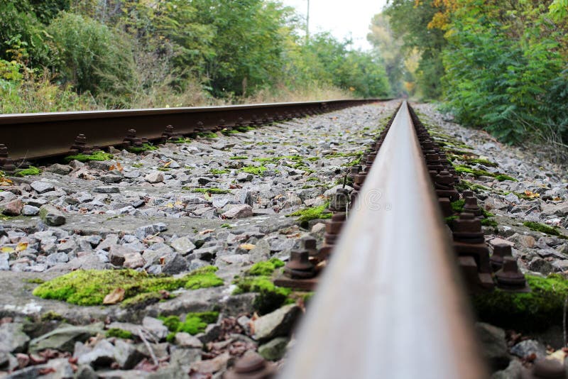 Infinite Abandoned Steel Rail Track without Train Stock Photo - Image ...