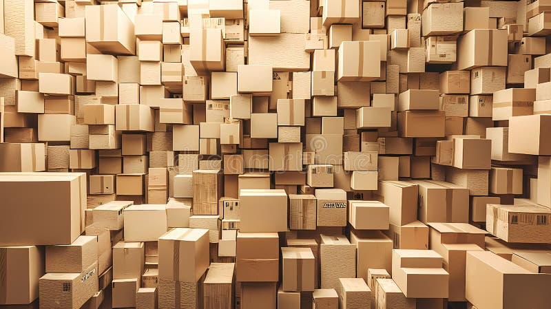 Infinite Cardboard Boxes Stacked in a Warehouse Symbolizing Logistics ...