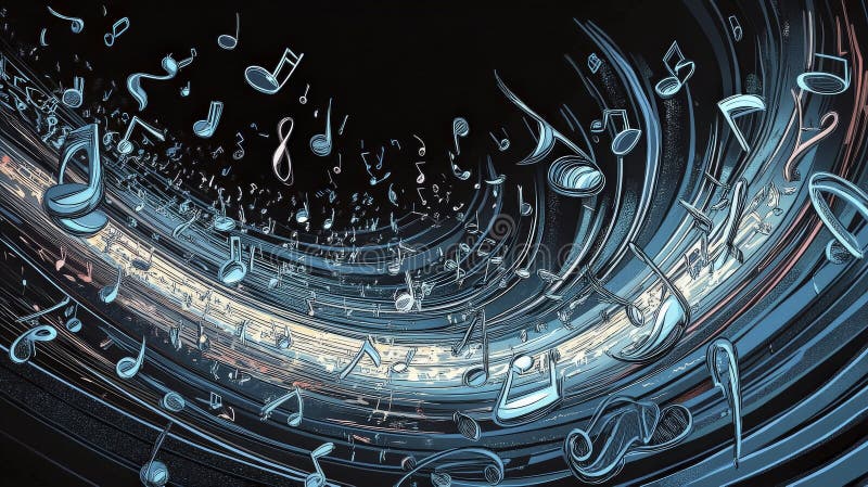 Infinite Cascade of Notes in a Black Ethereal Vortex Stock Illustration ...
