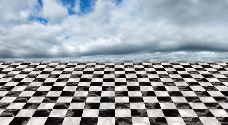 Infinite Checkerboard Floor, Clouds, Sky Stock Image - Image of floor ...