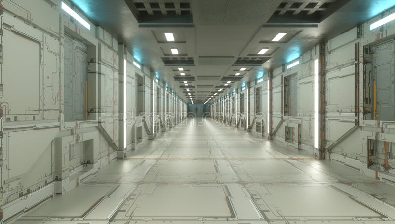 Infinite Corridor Inside a Futuristic Spaceship Stock Illustration ...