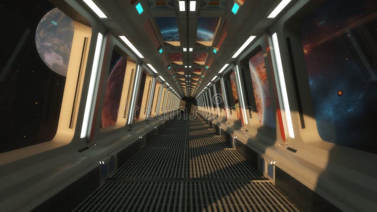 Infinite Corridor Inside a Futuristic Spaceship. 3D Design Stock ...