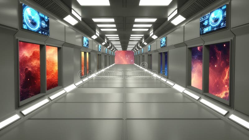 Infinite Corridor Inside a Futuristic Spaceship. 3D Design Stock ...