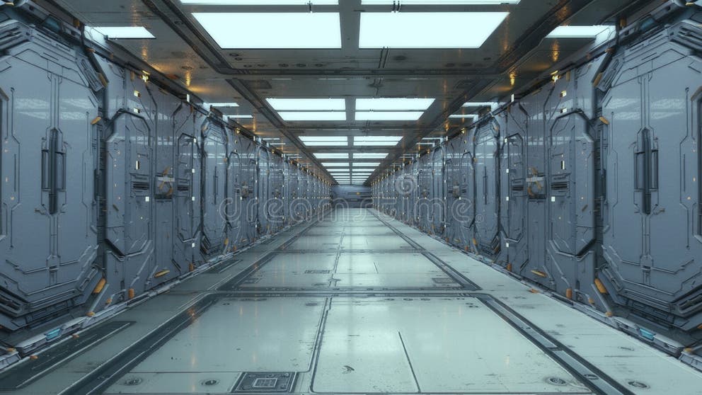 Infinite Corridor Inside a Futuristic Spaceship. Stock Illustration ...