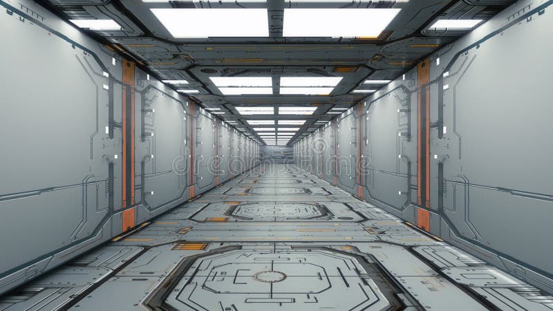 Infinite Corridor Inside a Futuristic Spaceship. Stock Illustration ...