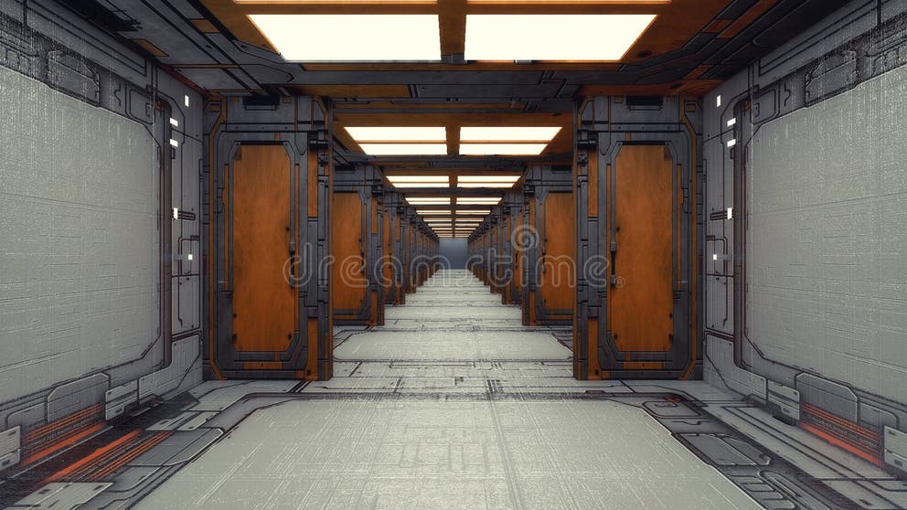 Infinite Corridor Inside a Futuristic Spaceship. Stock Illustration ...