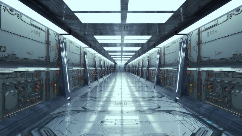 Infinite Corridor Inside a Futuristic Spaceship. Stock Illustration ...