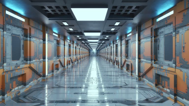 Infinite Corridor Inside a Futuristic Spaceship. Stock Illustration ...
