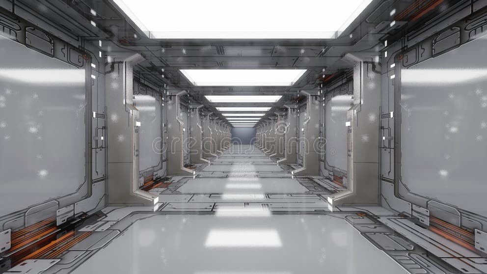 Infinite Corridor Inside a Futuristic Spaceship. Stock Illustration ...